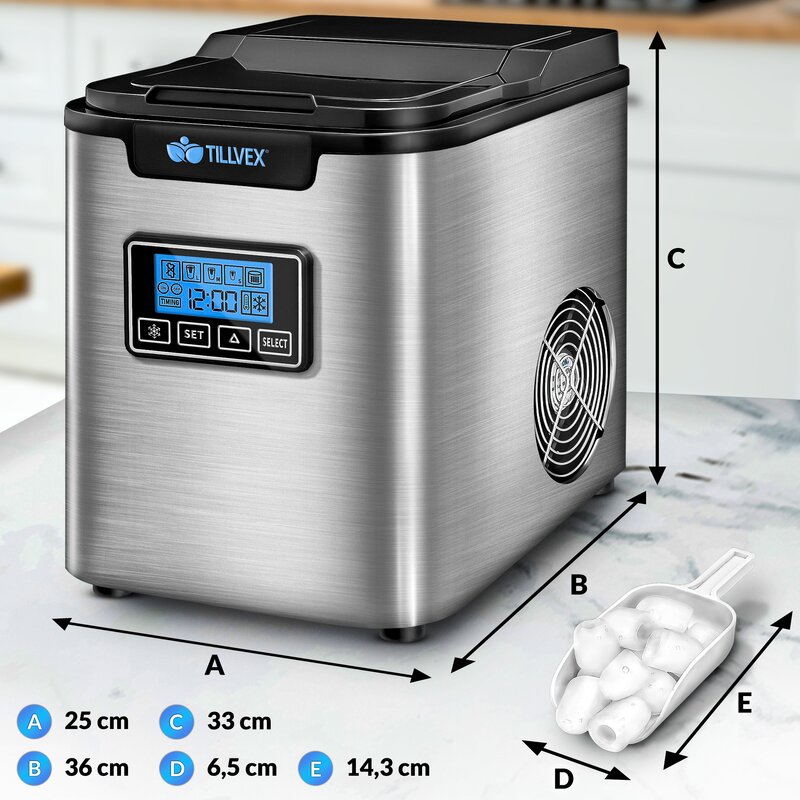 tillvex Eiswürfelmaschine Edelstahl 12 kg - 24 h | Eiswürfelbereiter ...