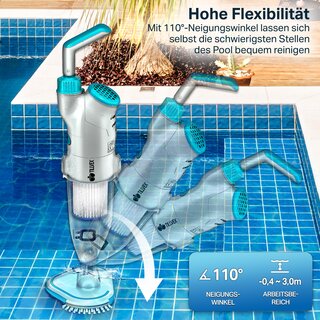 tillvex Poolsauger mit Akku - bis zu 15 m³ | Pool Bodensauger elektri ...