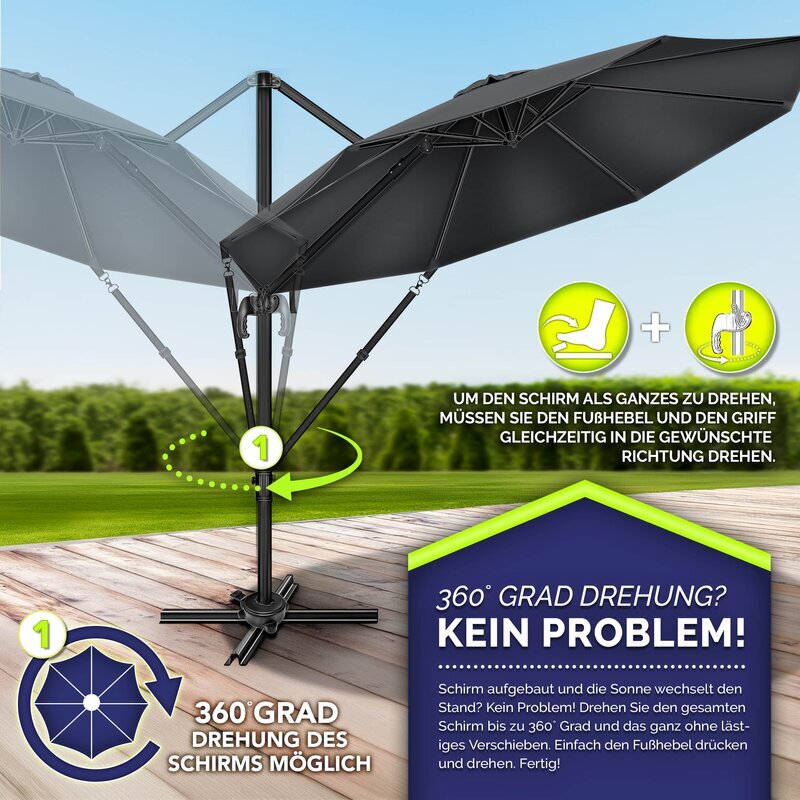 tillvex® Premium Alu Sonnenschirm 330 cm + Abdeckung & Windsicherung , 157,79